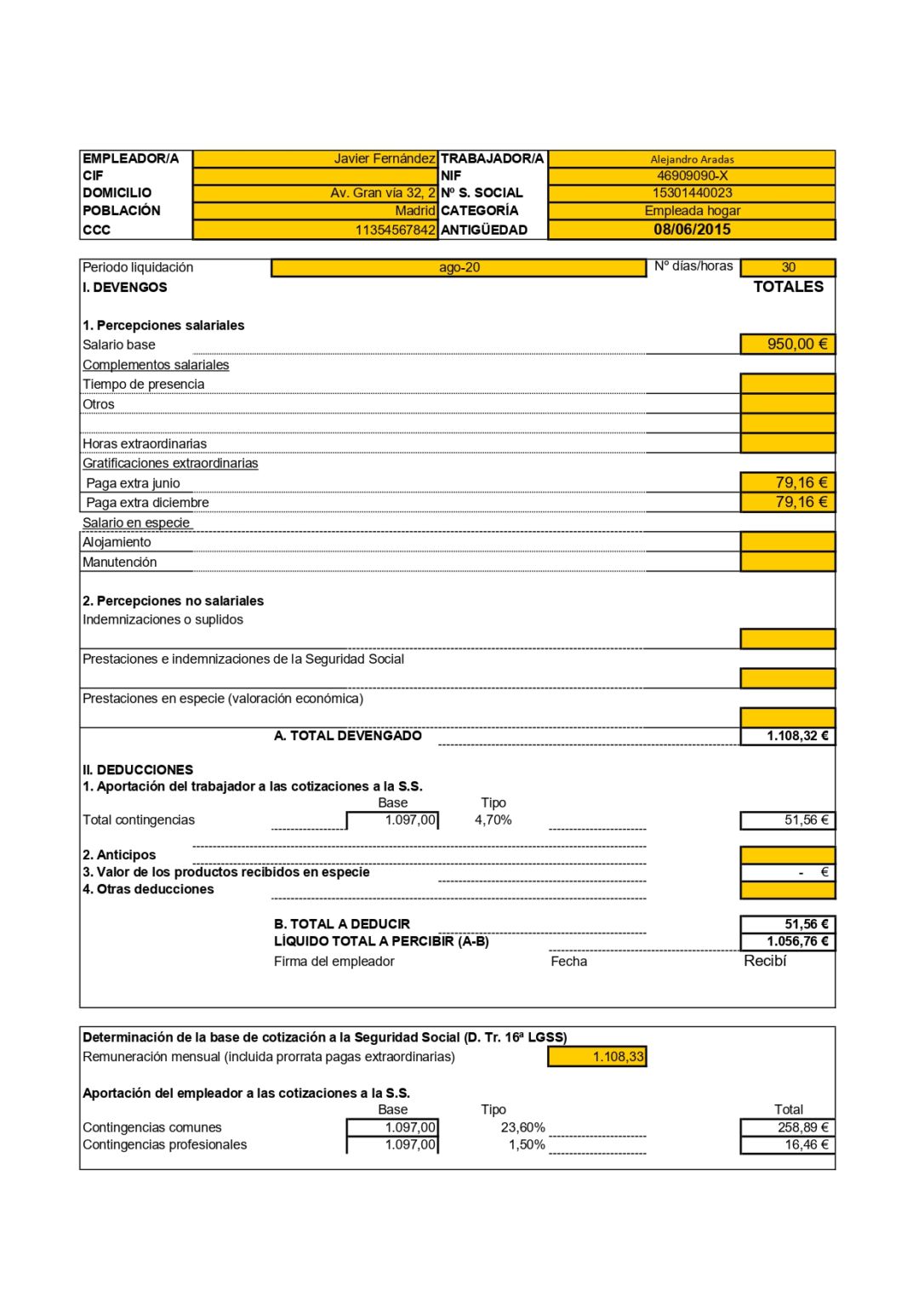 Modelo nómina empleada hogar (Word, PDF y excel)